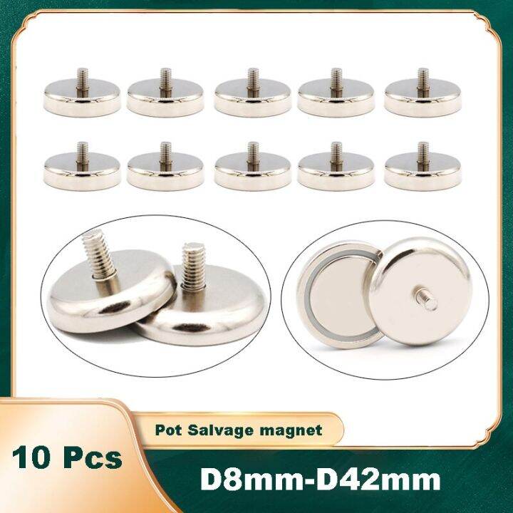 10 Pcs Super Strong Pot Salvage Neodymium Magnet Permanent Ndfeb Hook With External Threaded Rod ...