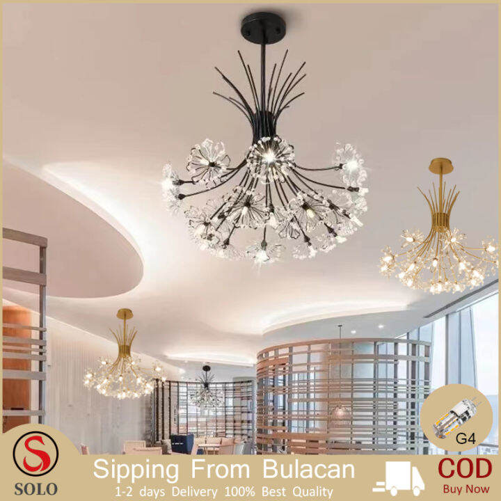 Solo-Tricolor Modern LED Crystal Drop Lights Dandelion Chandelier Lamps ...