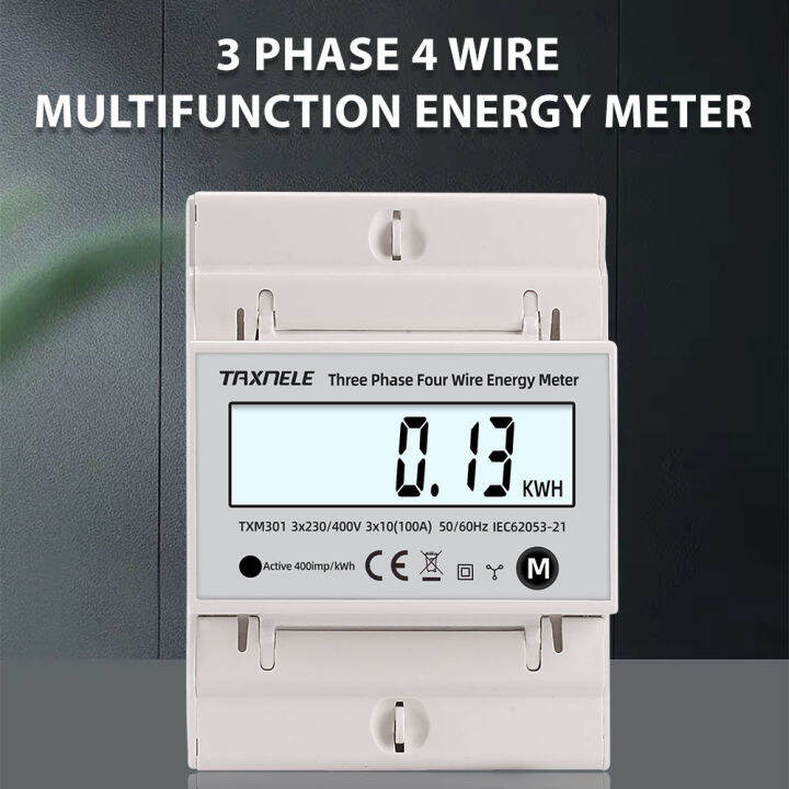 3 Phase 4 Wire Multifunction Energy Meter 380V Wattmeter Power Bidirectional KWH Voltage Current ...
