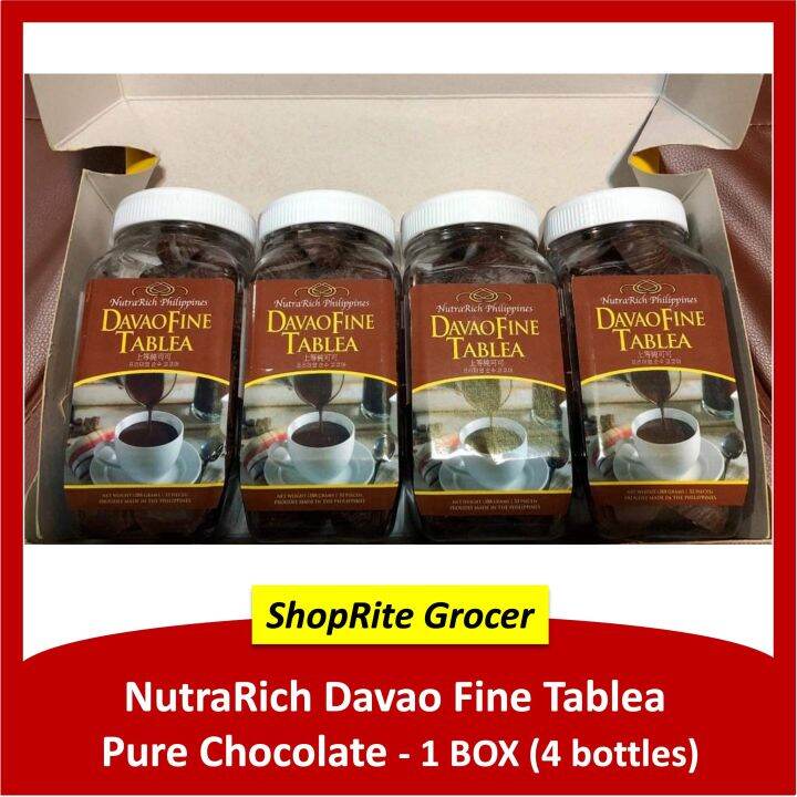 NutraRich Davao Fine Tablea Pure Chocolate 1 Box (4 Bottles) 100% Cacao ...