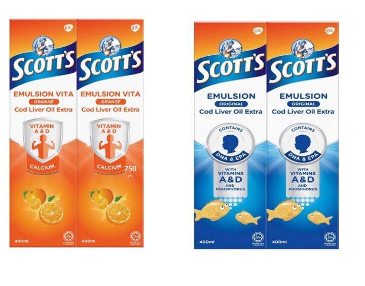 SCOTT'S Emulsion Cod Liver Oil 400ml x 2 - Orange/ Original | Lazada