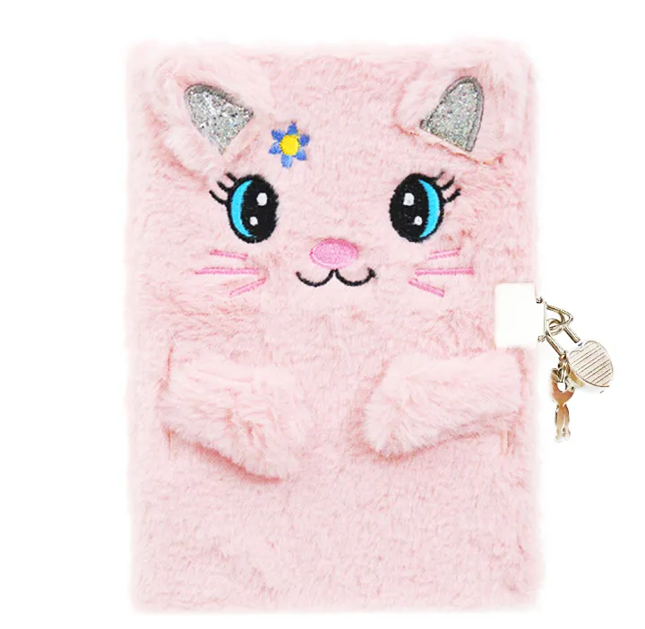 Plush Pink Cat Notebook Secret Diary with Lock and Key for Kid Girls ...