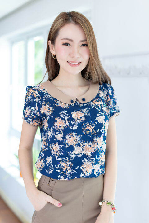 Narinari : NT2428 Peter Pan Collar Floral Blouse | Lazada.co.th