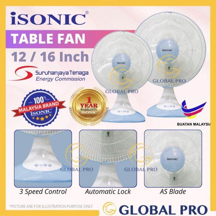 [SIRIM] iSONIC 12" / 16" 3 Speed TABLE FAN /3 Blade Table Fan/Kipas Meja (ITF12/16) 1 YEAR ...