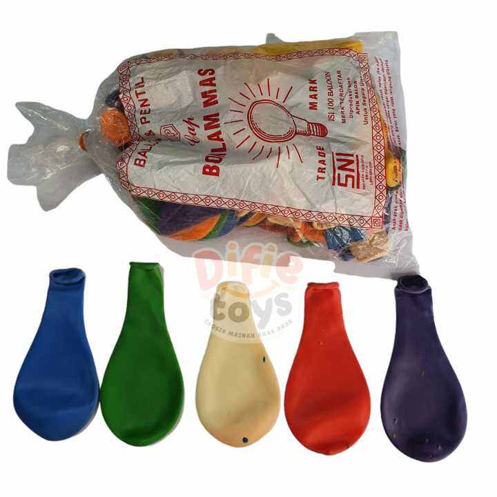 100 pcs balon bohlam besar balon batik tebal lokal | Lazada Indonesia