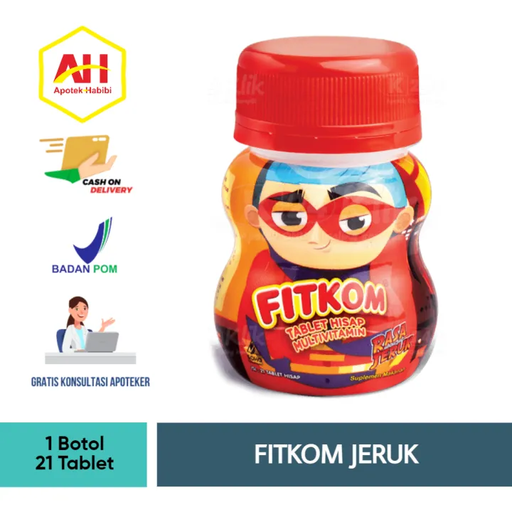 Fitkom Tablet Hisap Multivitamin 1 Botol isi 21 tablet Pitkom Permen ...