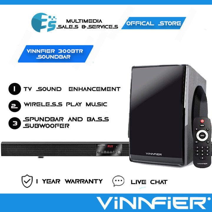Vinnfier HyperBar 300 BTR Bluetooth Sound Bar With Subwoofer 3D Effect ...