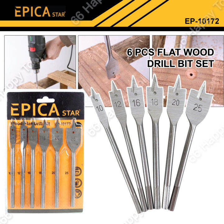 EPICA STAR 6pcs Flat Wood Drill Bit Set 10mm-25mm Flat Spade Bit Drill Hole Cutter Woodworking ...