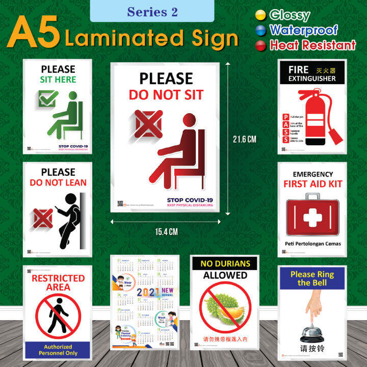 [A5 Sized Laminated Poster] 15.4cm x 21.6cm Signage Papan Tanda ...
