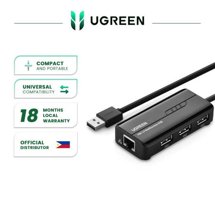 HOT UGREEN 4 Port USB 2.0 Hub with 10/100Mbps RJ45 Ethernet Network ...