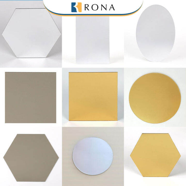 RONA Cermin Tempel Kaca Sticker Segi Enam Hexagon Kotak Bulat Mirror ...
