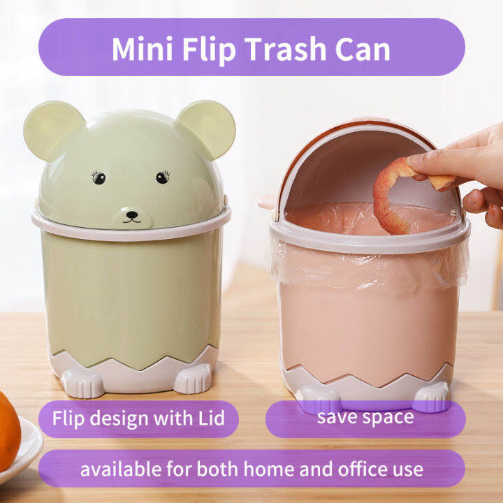 Cartoon Bear Mini Desktop Trash Can with Lid Wastebasket Flip ...