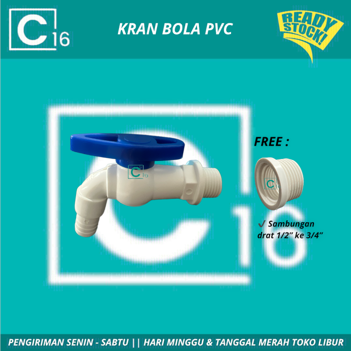 Kran Tembok PVC 2Way 1/2" 3/4" Copot Keran Air Taman Plastik Two Way ...