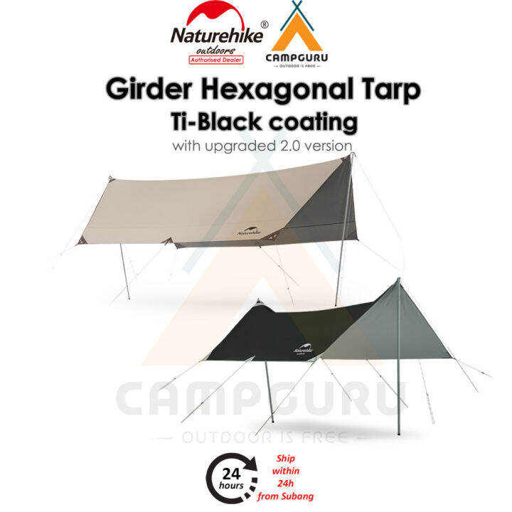 Naturehike Girder Hexagon Tarp with Ti-Black Coating Camping Sun Shelter Upgraded Eaves FlySheet ...