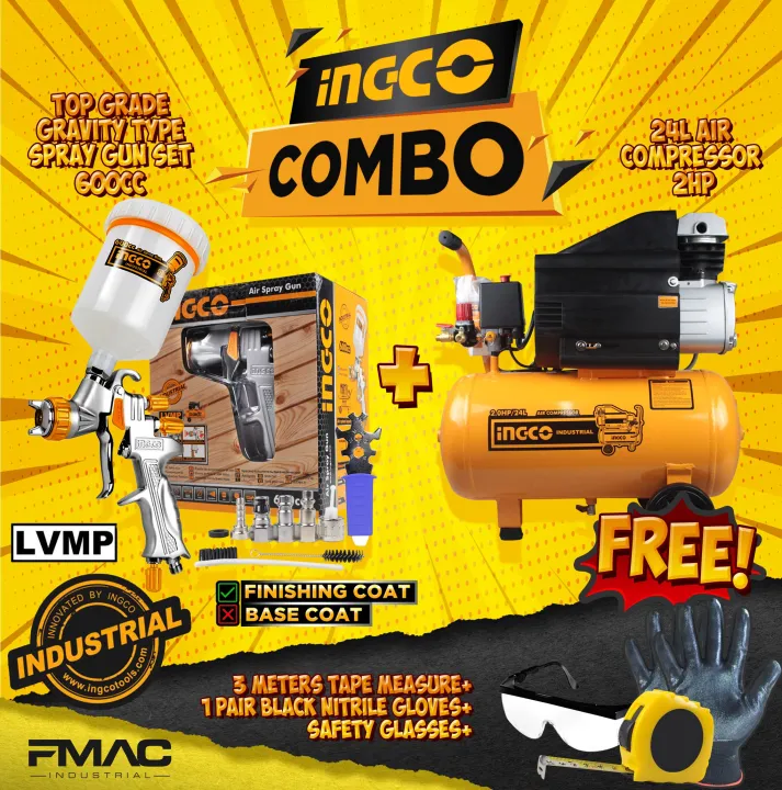 INGCO COMBO Top Grade Gravity Type Paint Spray Gun Set 600CC ASG1065 ...