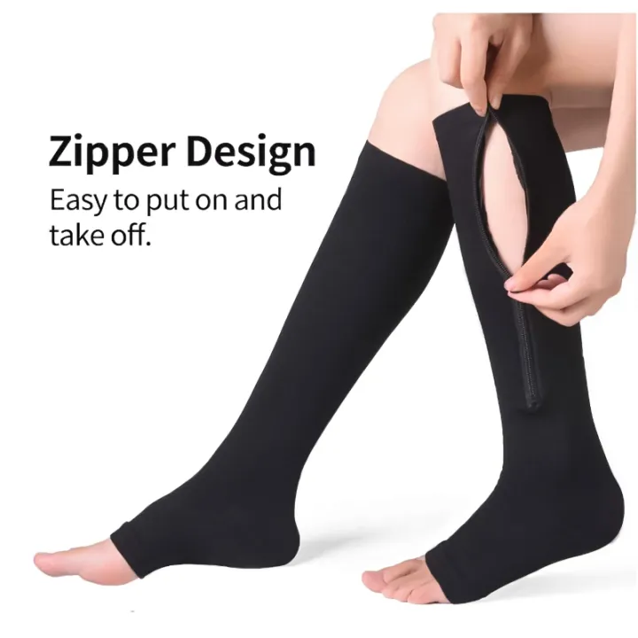 2Pcs Medical Compression Stock with Zipper for Varicose Veins Graduated ...