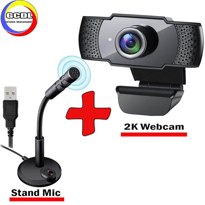 Webcam Full HD 2K with USB Desktop Microphone, Plug&Play Condenser ...