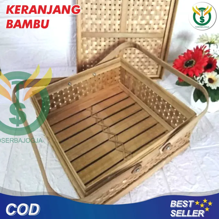 KERANJANG HAMPERS KOTAK TUTUP BAHAN BAMBU / WADAH SERBAGUNA / PARCEL ...