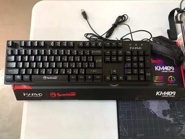 Marvo KM409 ชุดมีไฟ คีบอดRainbow และเมาส์6ปุ่มมีไฟ7สี USB Keyboard ...
