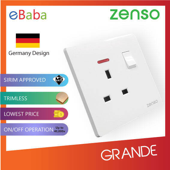Zenso - Grande Series 13A 1 Gang Flat Pin Switched Socket Outlet c/w ...