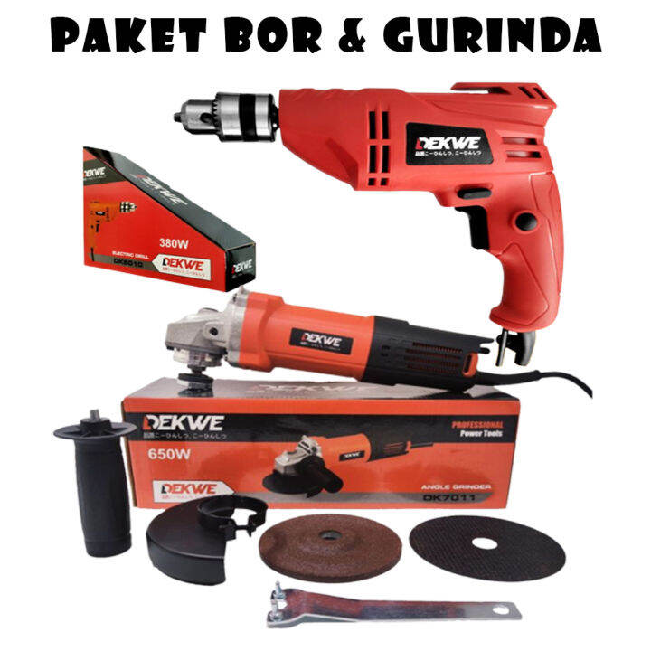 PAKET MESIN BOR DAN GERINDA DEKWE 10MM DAN GURINDA 4 INCH. MESIN BOR BOLAK BALIK DK6010 DAN ...