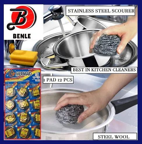 STEEL WOOL-Stainless Steel Scourer Multi Purpose Steel Wool 1 Pad 12 ...