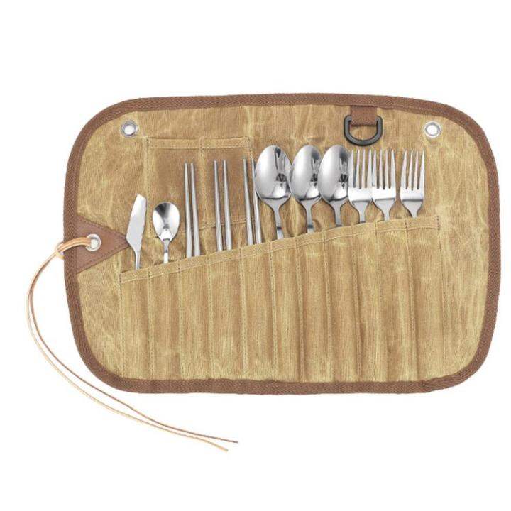 Camping Cutlery Flatware Bag Outdoor Utensil Set for 3 People Foldable ...