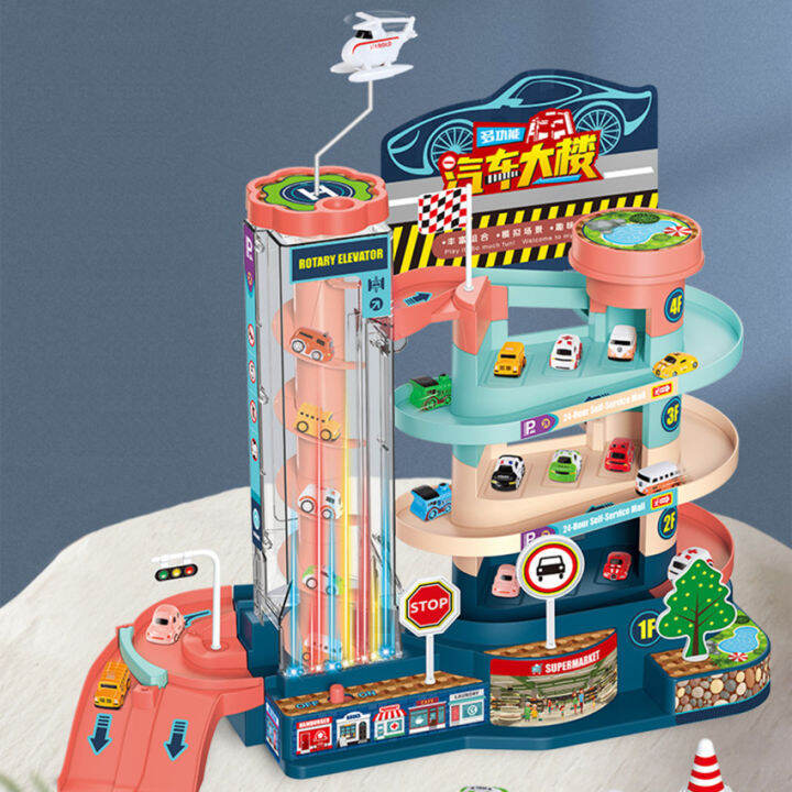 Parking Lot Toy With Light Sound For Kids - Electric Manual Car Track ...