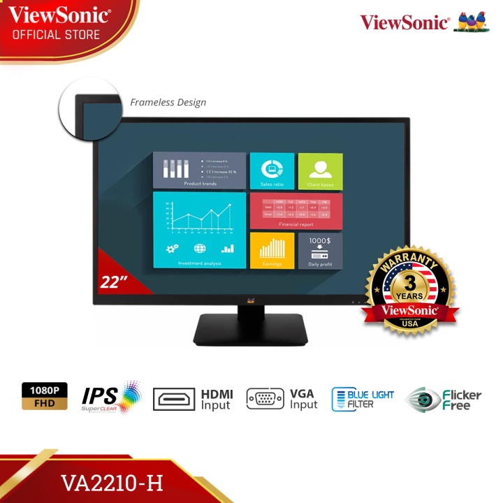 ViewSonic VA2210-H 22'' IPS Monitor FHD HDMI and VGA input | Lazada ...