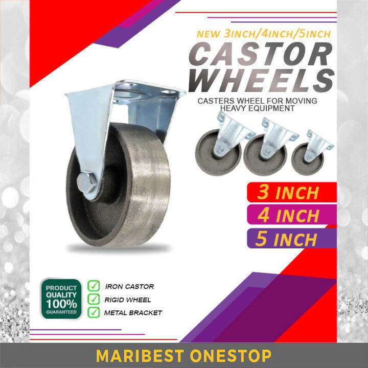 3" 4" 5" inch HEAVY DUTY BLACK IRON RIGID CASTER/CASTOR ROLLER RODA ...