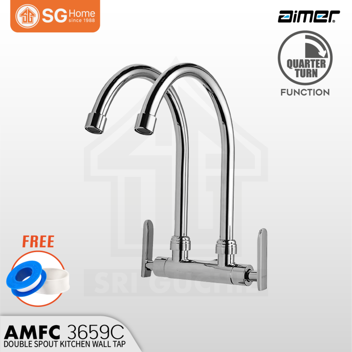 Aimer AMFC-3660C Double Spout Kitchen Pillar Sink Tap | Lazada