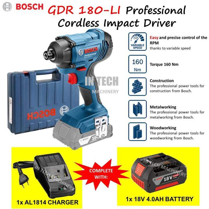 BOSCH GDR180-LI PROFESSIONAL CORDLESS IMPACT DRIVER (1NO AL1814CV ...