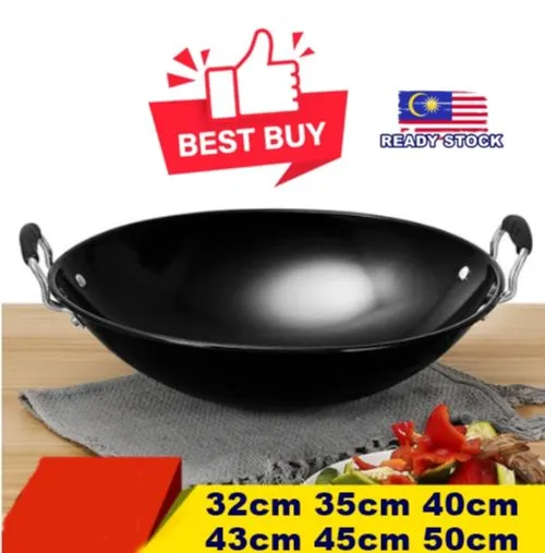 Double Handle Enamel Wok / Stir-Fry Wok / Kuali / Kuali Hitam ( 32cm ...