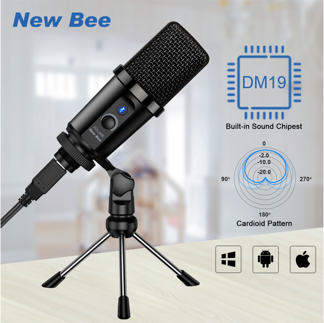 New Bee NB-DM19 USB Microphone Condenser Recording PC Mic with Tripod ...