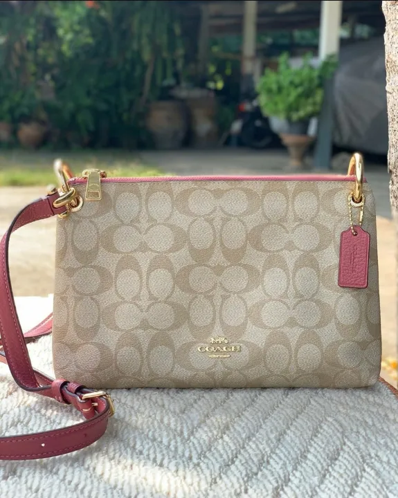 Coach F76646 Mia Signature Coated Canvas Light Khaki and Rouge Refined ...