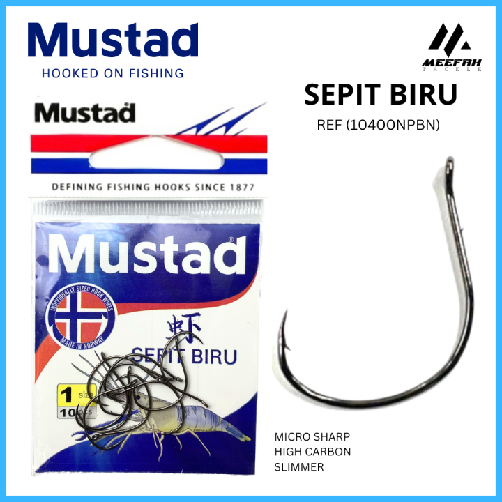 MUSTAD Sepit Biru 10400NPBN - Prawn Fishing Hook Mata Kail Udang Galah ...