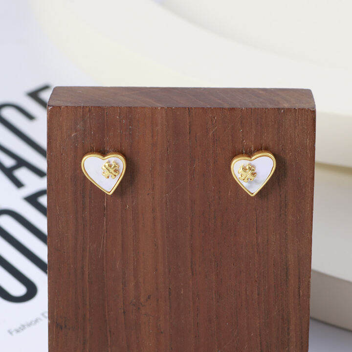 Design Gold Plated Heart Shaped Inlaid Shell Square Girl Commuter Stud ...