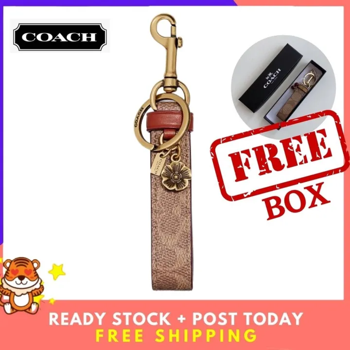 Coach Genuine Leather Signature Charm Loop Tea Rose Charm Bag Charm ...