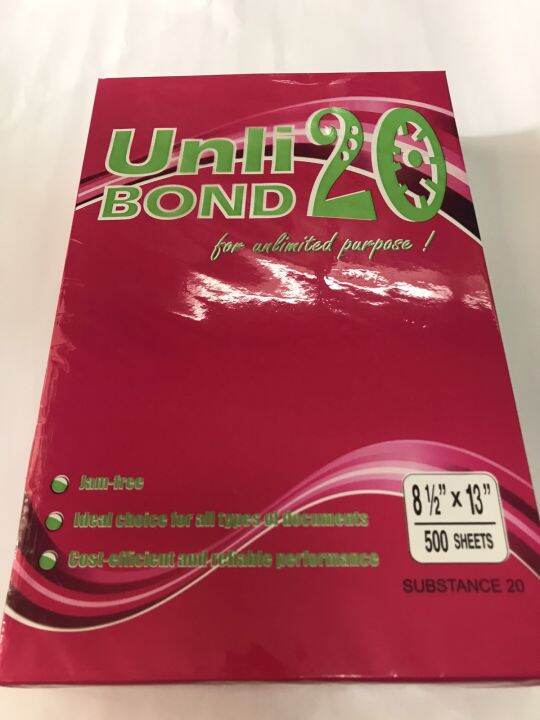 Unlibond20 Sub. 20 Bond Paper (Short, A4, Long) | Lazada PH