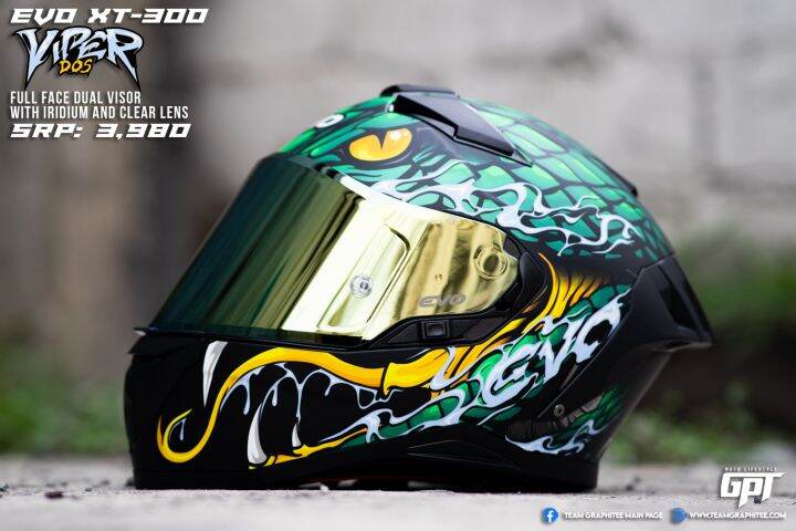 EVO XT-300 VIPER DOS GREEN FULL FACE DUAL VISOR WITH FREE CLEAR LENS | Lazada PH