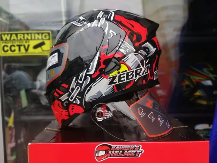 ZEBRA 805 GLOSSY black RED MODULAR DUAL VISOR HELMET(free extra lens ...
