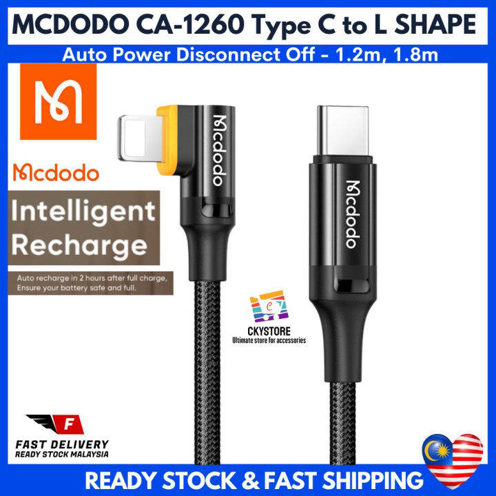 MCDODO CA-1260 1261 1262 Auto Disconnect LED PD Power Off Gaming ELBOW Type C to Lightning ...