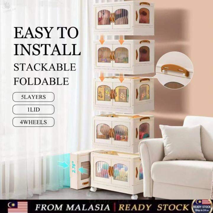 2C Multi Layers Transparent 2 Doors Modern Foldable Storage Cabinet 4 ...