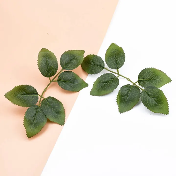 STMEN 10/50 ชิ้น ผ้าไหม ของตกแต่งบ้าน พวงหรีด ใบกุหลาบประดิษฐ์ ใบสีเขียว อุปกรณ์สำหรับคู่แต่งงาน ...