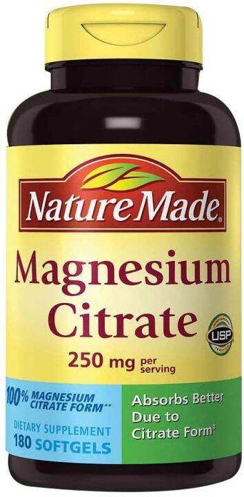 Nature Made MAGNESIUM CITRATE 250 mg 180 softgels ( Free 1 sachet ...