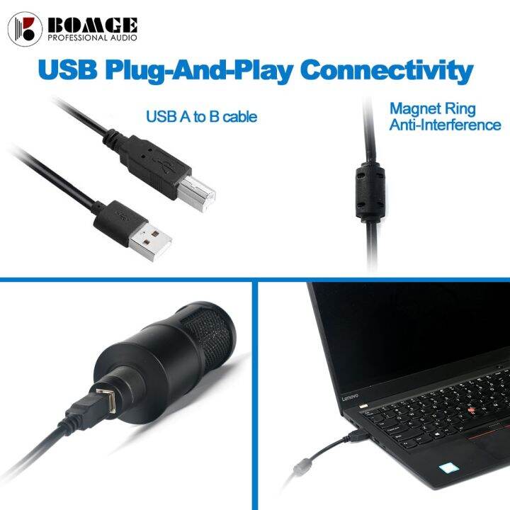 BOMGE USB Condenser Recording Microphone Youtube Podcast Instrument Live Broadcast Voice Chat ...