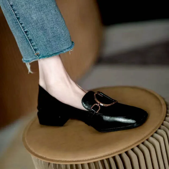 ZAZA British Style Women's Leather Shoes Chunky heel Korean Style Women ...