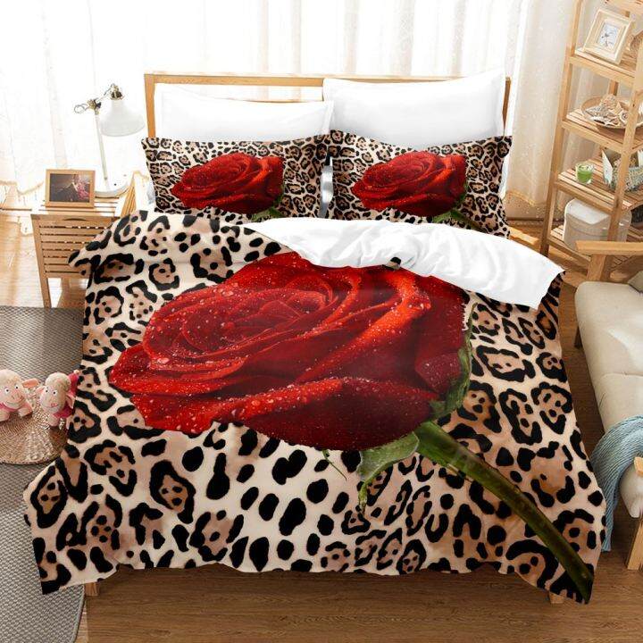 Flower Red Rose Bedding Set Luxury Comforter Duvet Cover Pillowcase ...