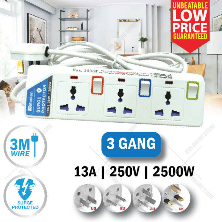 (3M) 3 GANG MARKEN Extension Power Strip with Surge Protector Multi ...