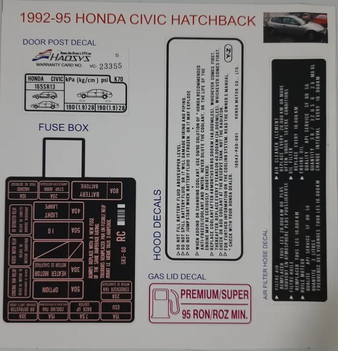 1992-95 Honda Civic Hatchback Decals | Lazada PH